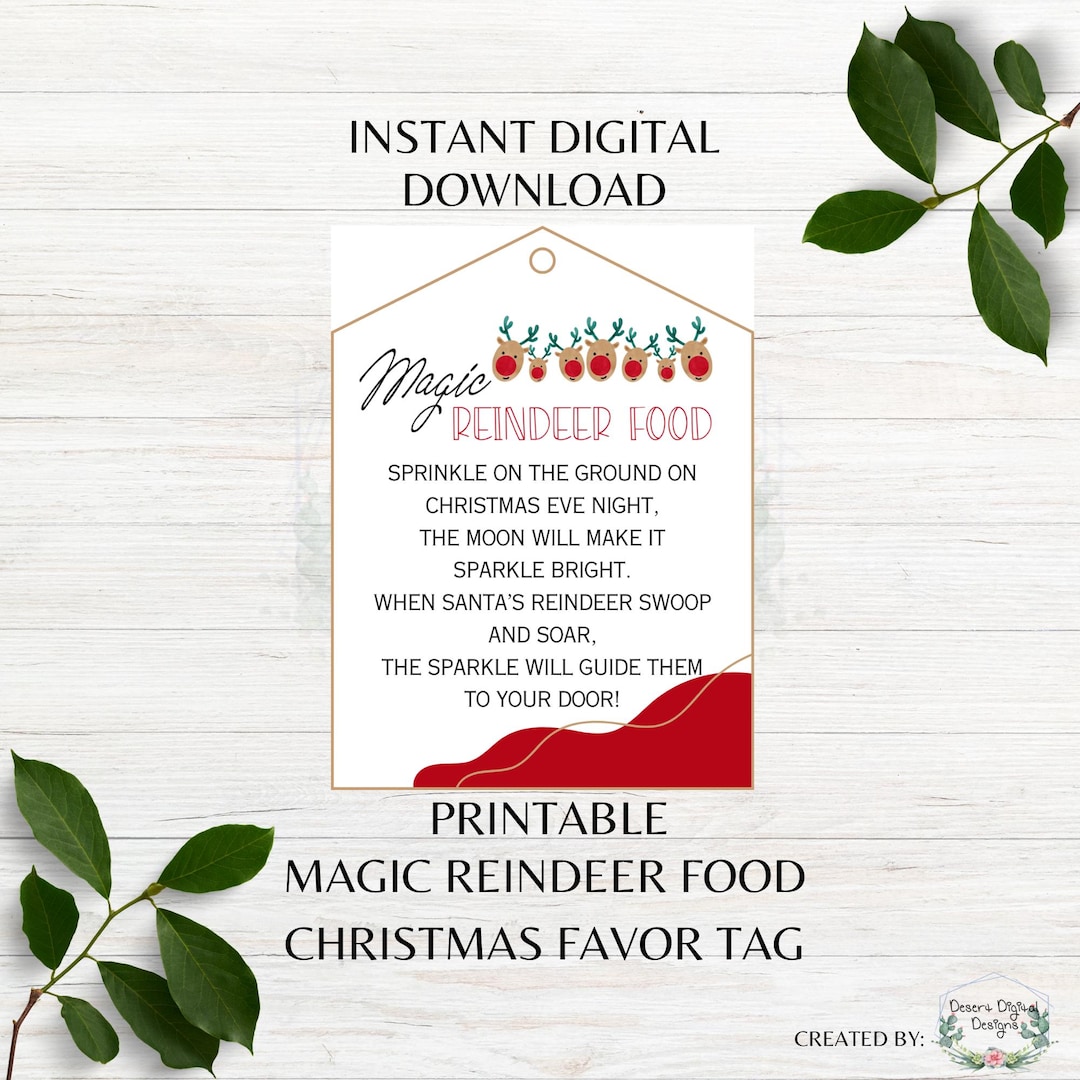 Magic Reindeer Food Tag Printable Reindeer Food Tags Christmas Eve ...