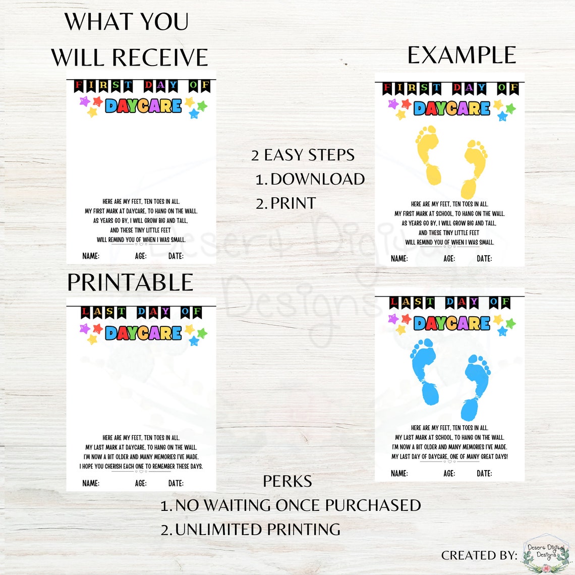 First Day of Daycare Handprint Footprint Craft Last Day of Daycare ...