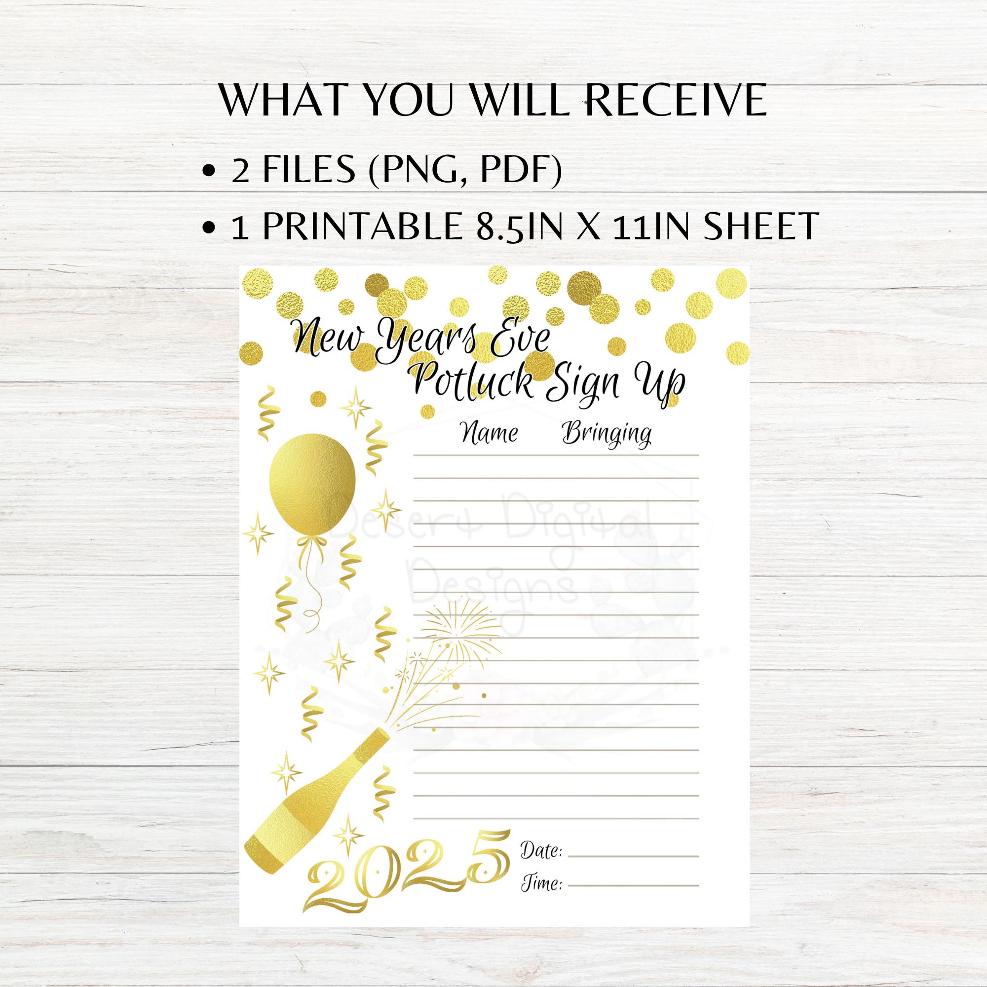 New Years Eve Potluck Sign up Sheet Printable Potluck Sign up Sheet ...