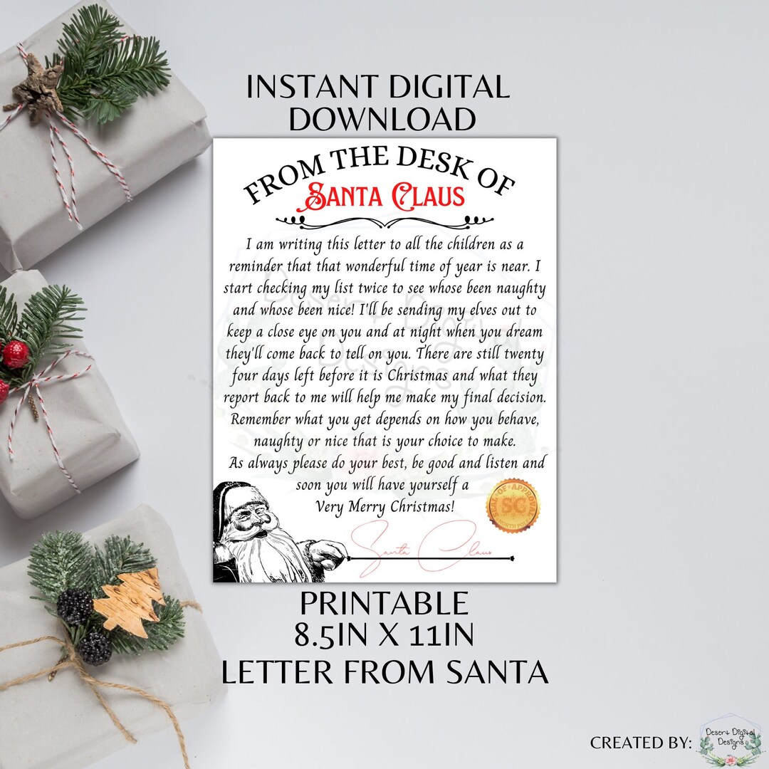 Letter From Santa Printable Santa Letter Naughty or Nice - Etsy