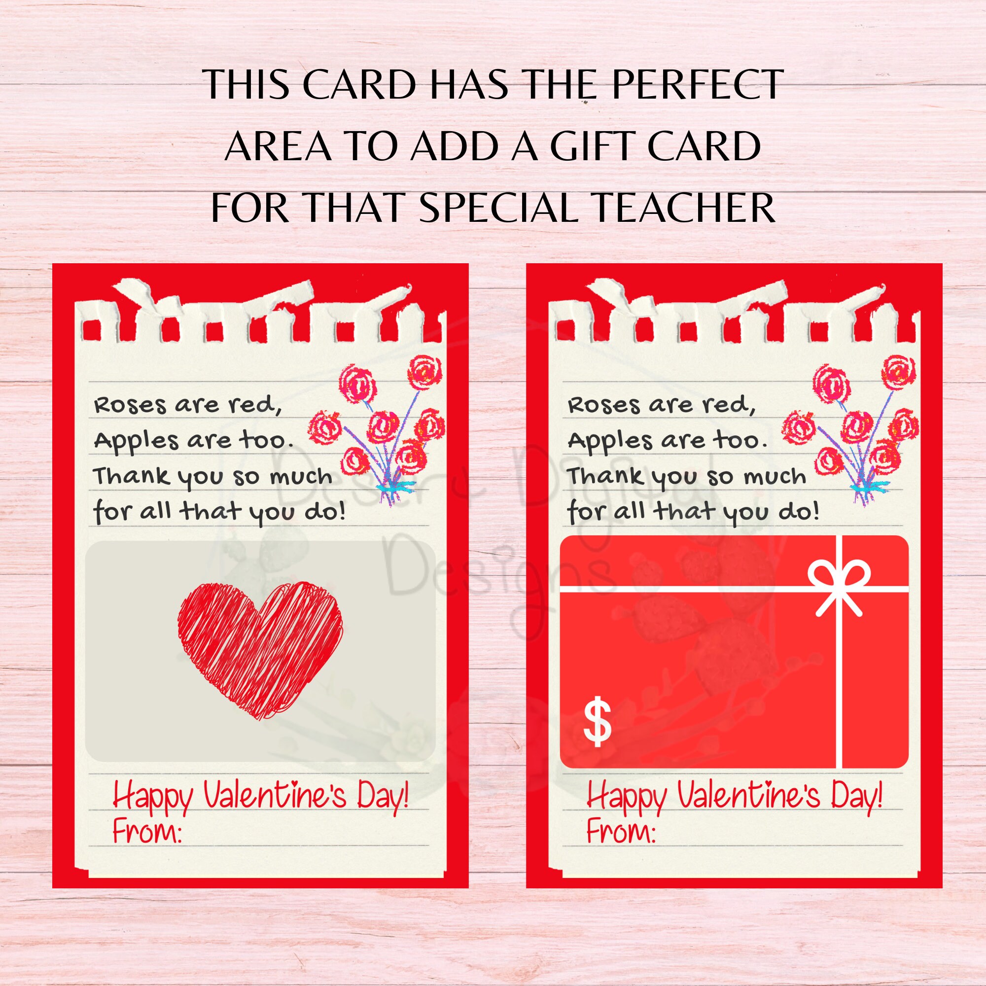 Teacher's Thank You Printable Valentine's Day Gift Card Holder Thank ...