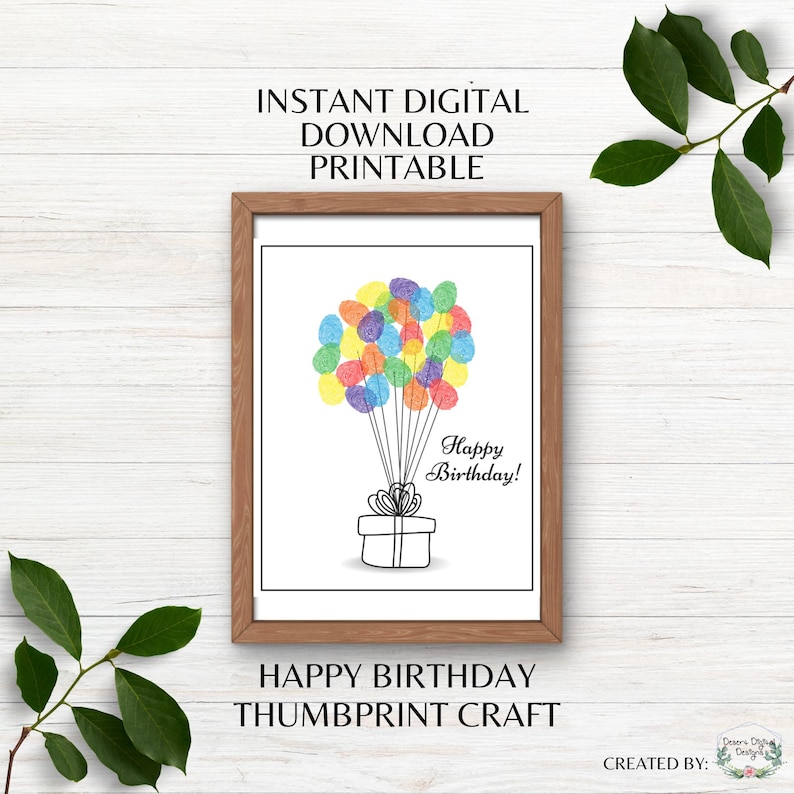 Happy Birthday Printable Thumbprint Craft Art Gift Birthday Paint ...