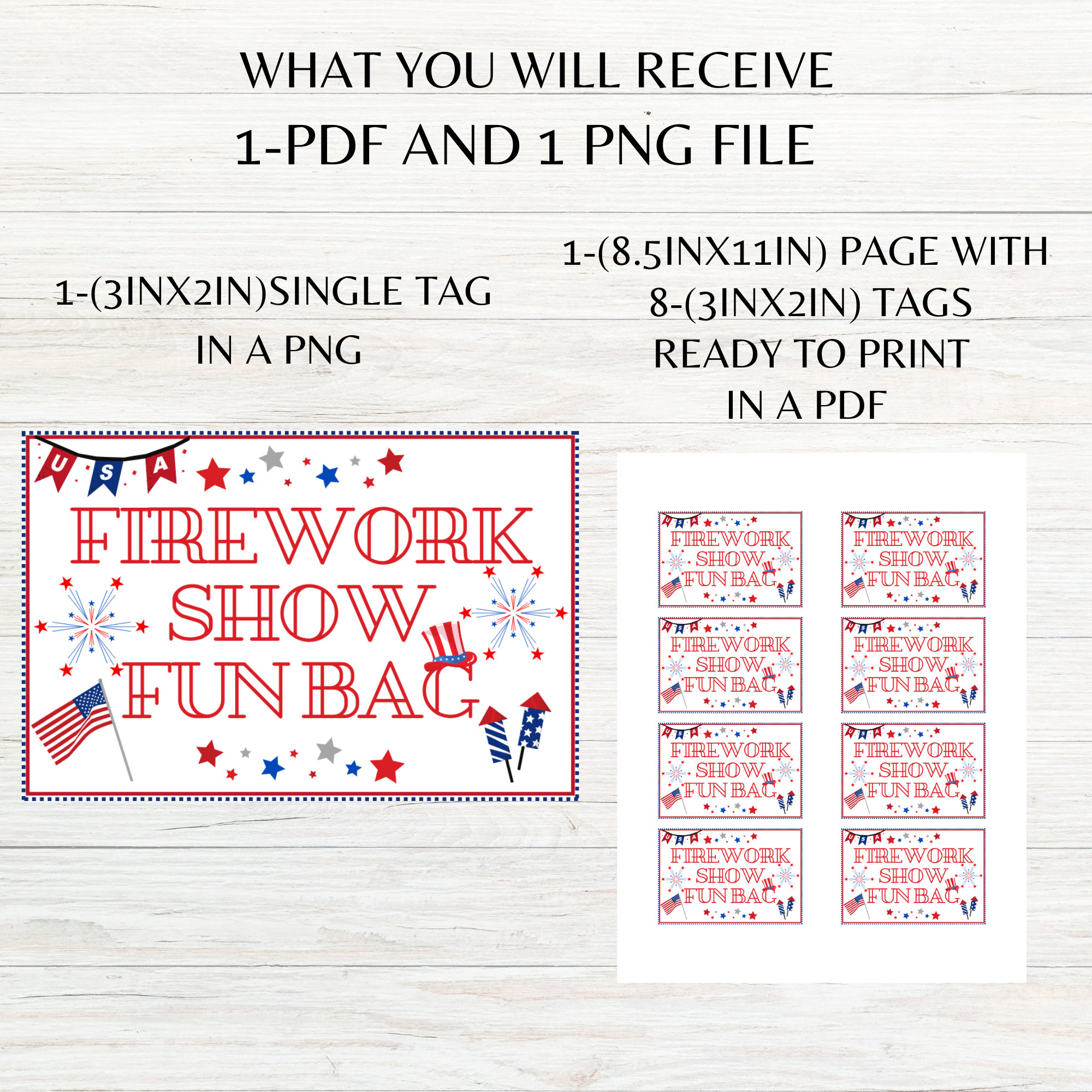 Firework Fun Show Bag Favor Tag 4th of July Favor Tag Independence Day ...