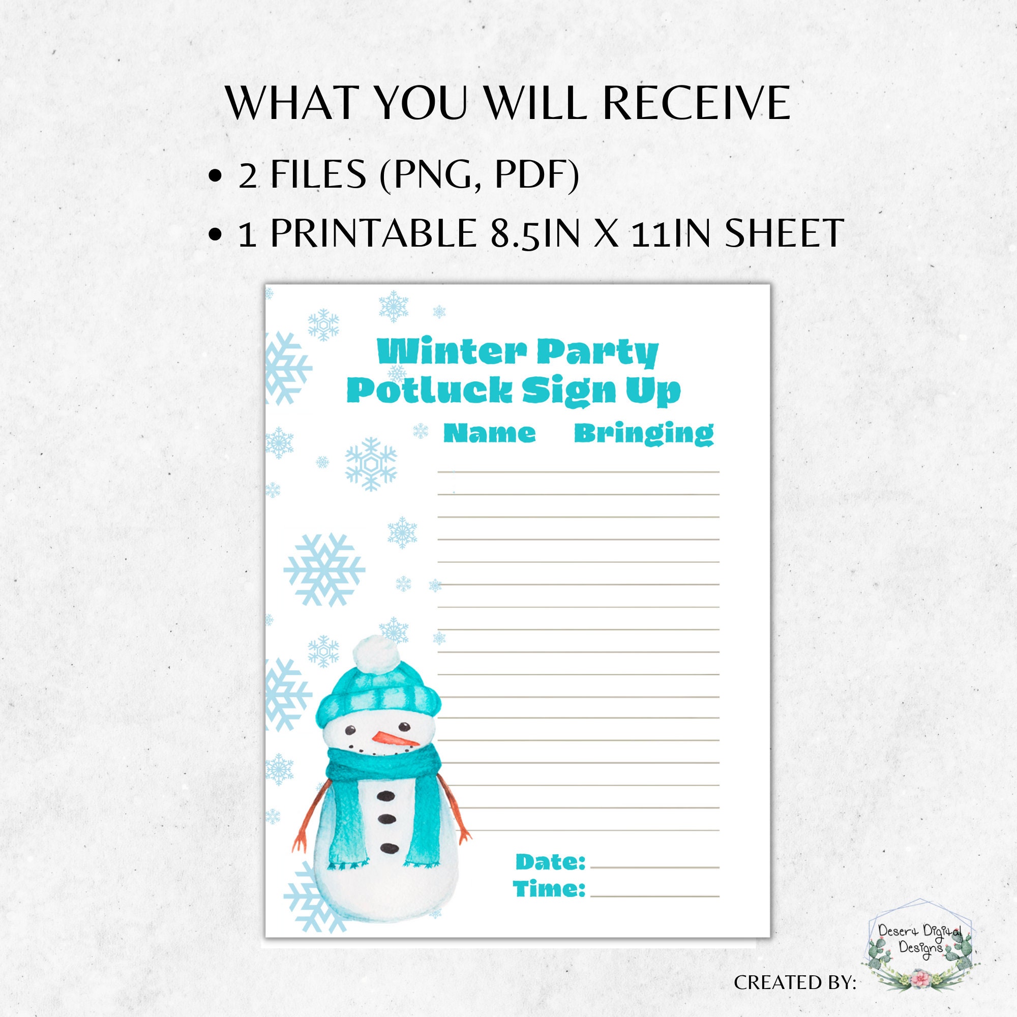 Christmas Potluck Sign up Sheet Printable Winter Potluck Sign - Etsy