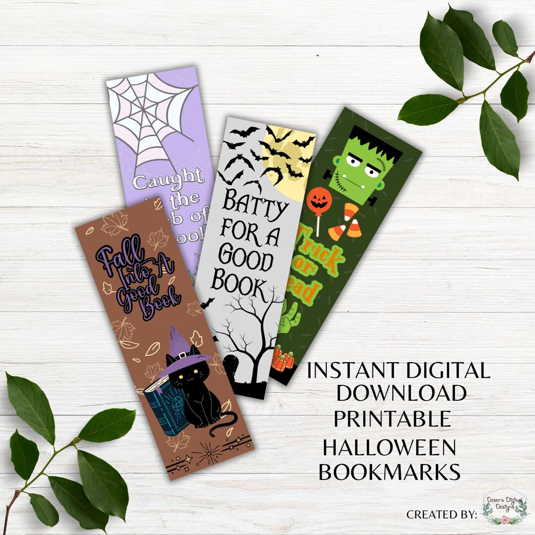 Halloween Themed Printable Bookmarks 4 Different Halloween Ready to ...