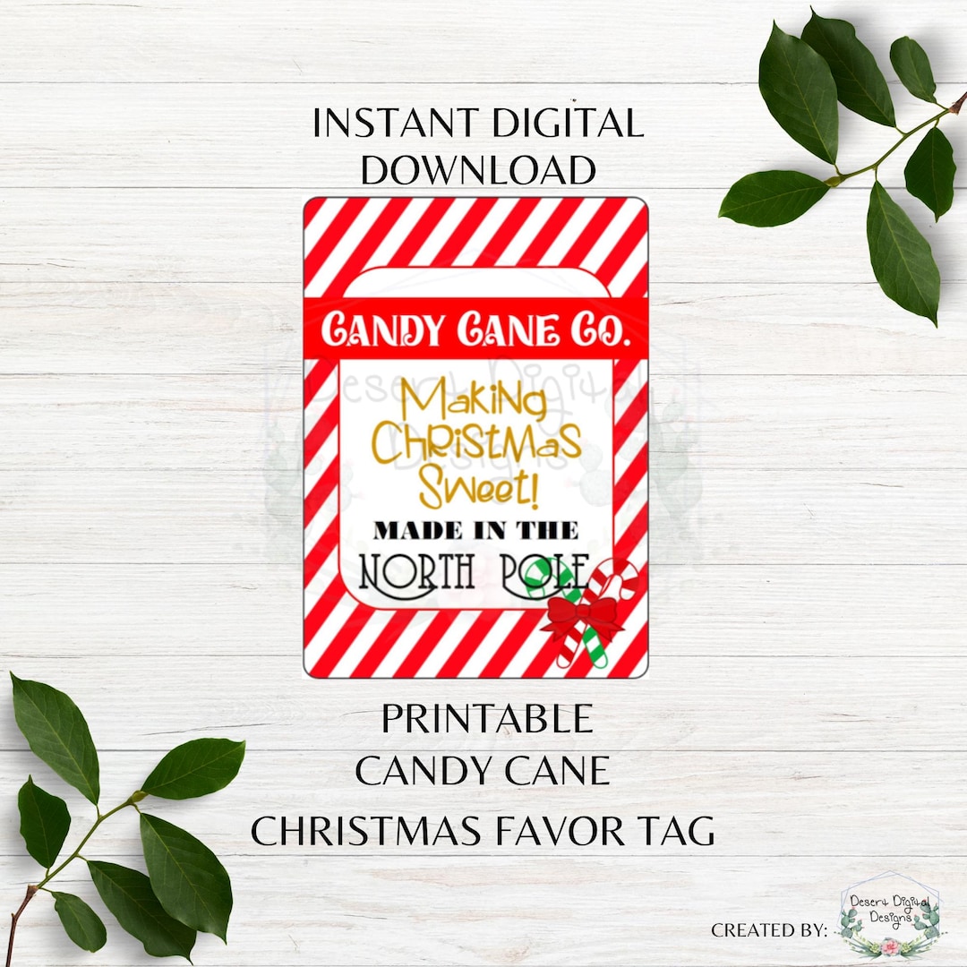 Candy Cane Christmas Tag Printable Christmas Favor Tag Candy Cane ...