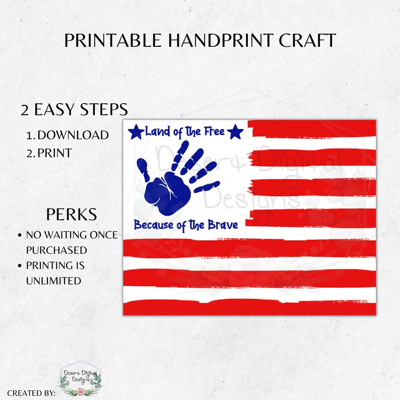Printable Handprint 4th of July Craft Land of the Free Craft - Etsy