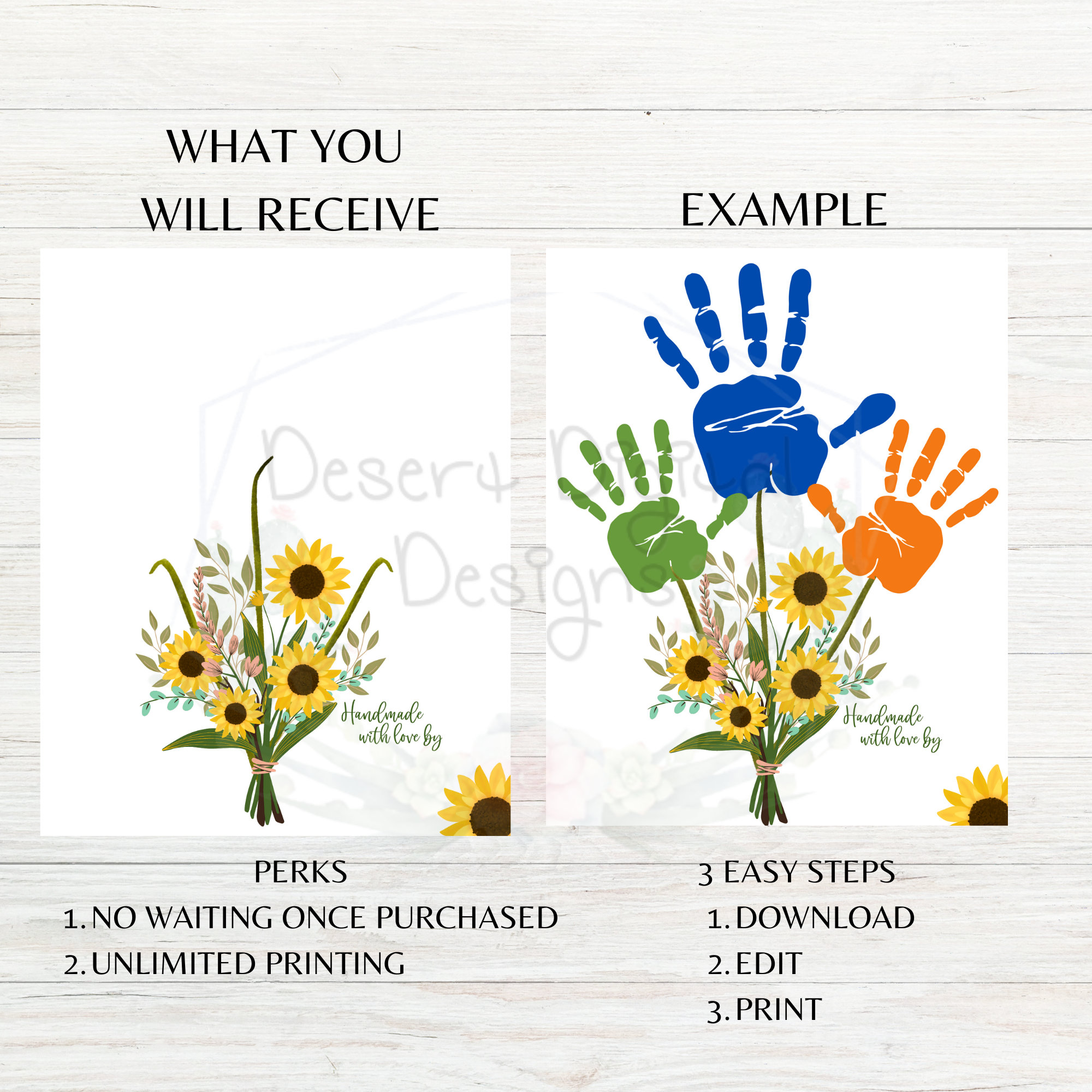 Handmade With Love Printable Flower Bouquet Art Mother's Day Handprint ...