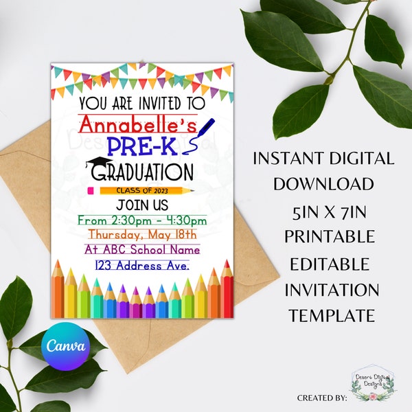 Preschool Graduation Invitation Printable - Etsy