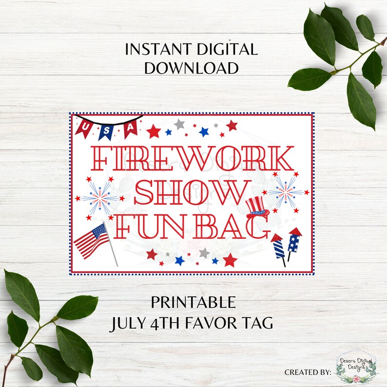 Firework Fun Show Bag Favor Tag 4th of July Favor Tag Independence Day ...