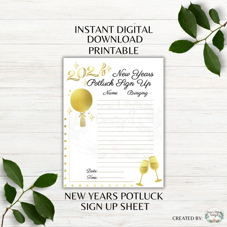 New Years Potluck Sign up Sheet Printable Potluck Sign up - Etsy