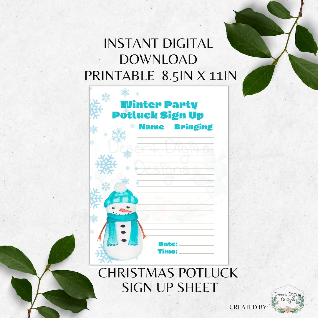Christmas Potluck Sign up Sheet Printable Winter Potluck Sign - Etsy
