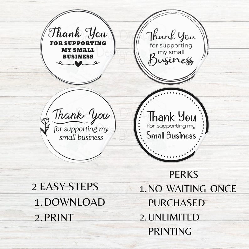 Simple Thank You Printable Business Sticker Bundle Black and White ...