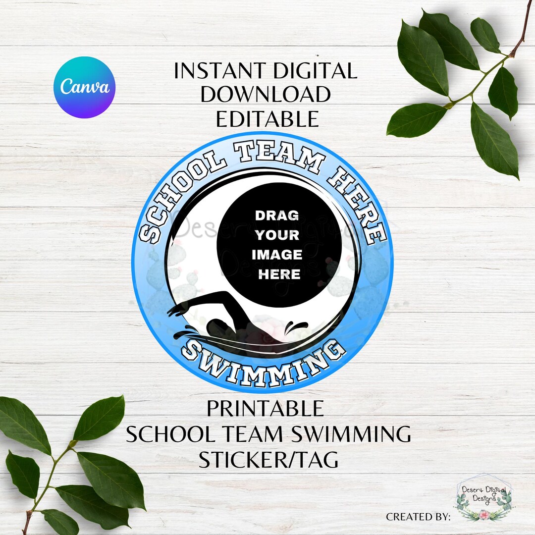 School Swim Team Editable Photo Swim Team Sticker Tag Printable Sports ...