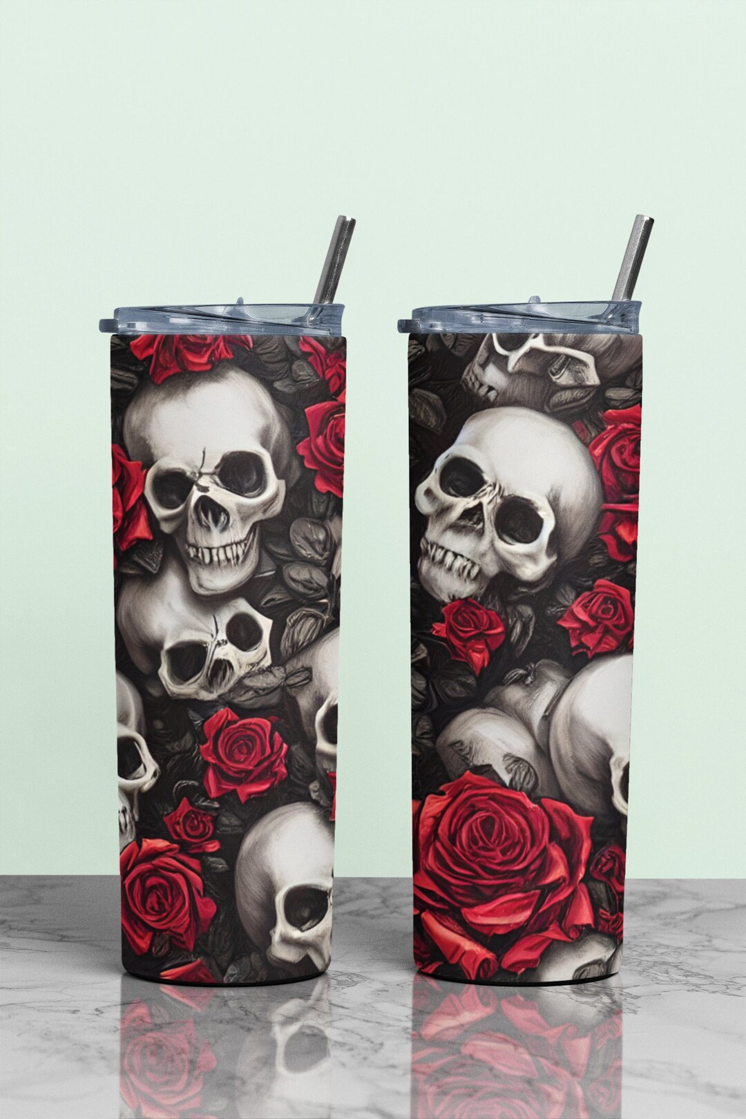 Hyper Realistic Skulls and Roses Tumbler, Skulls Tumbler, Skulls and ...