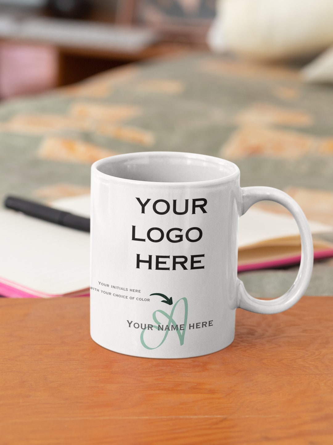 Custom Logo Coffee Mug, Your Logo Here With Initials of Your Name ...