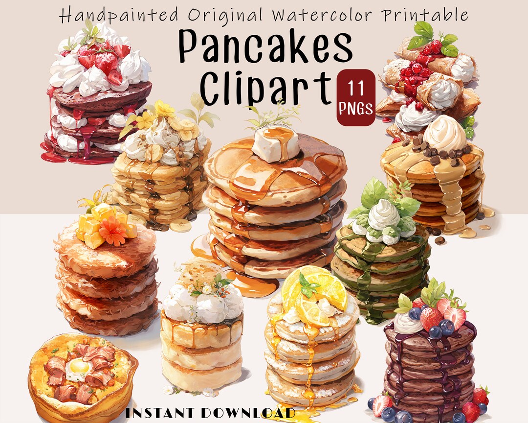 Watercolor Pancakes Clipart, 11 High Quality Pngs, Nursery Art, Sweet ...