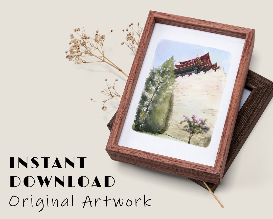 The Forbidden City Beijing China Architecture Wall Art, Watercolor ...