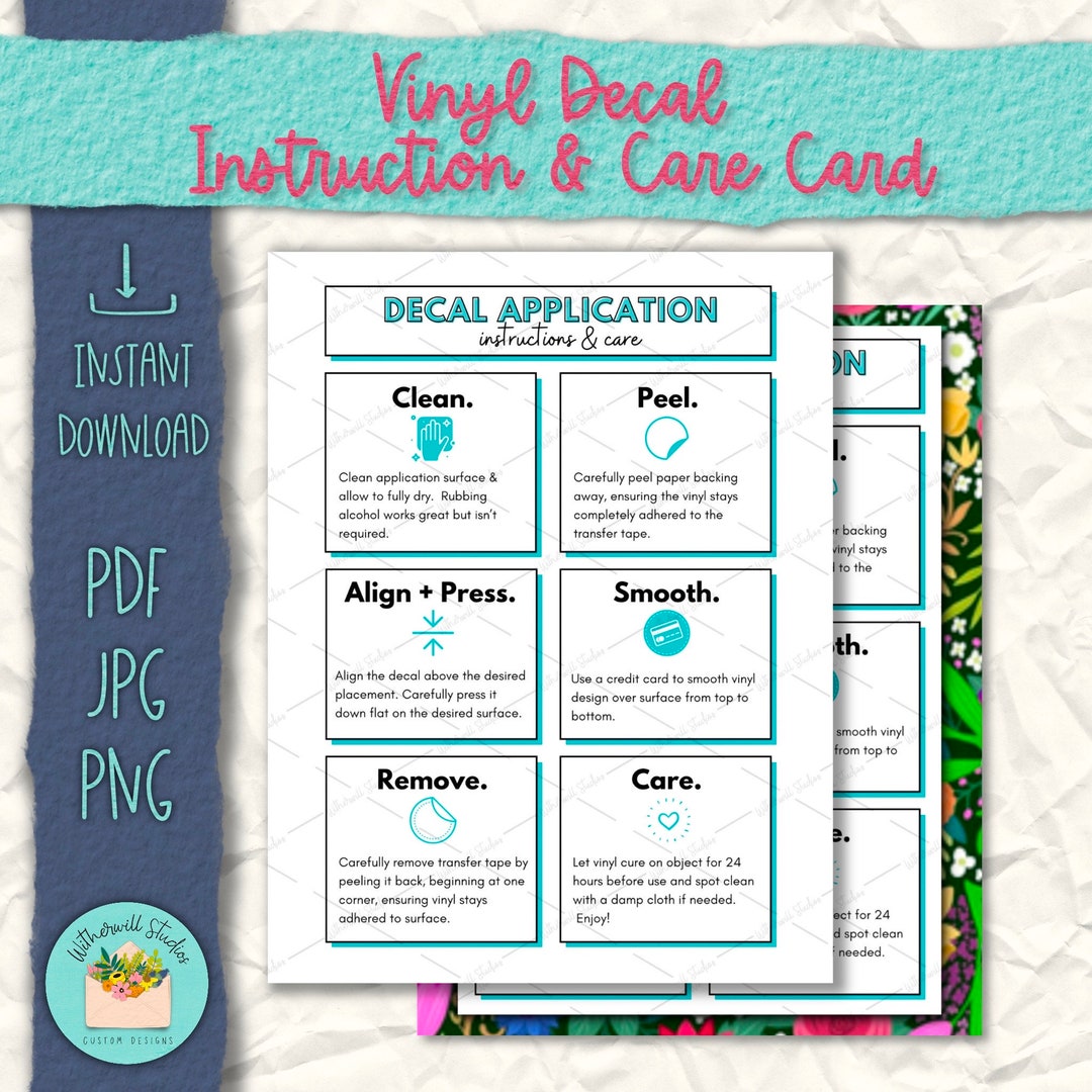 Vinyl Decal Application & Care Instructions | Instant Digital Download | Etsy Shop Asset for ...