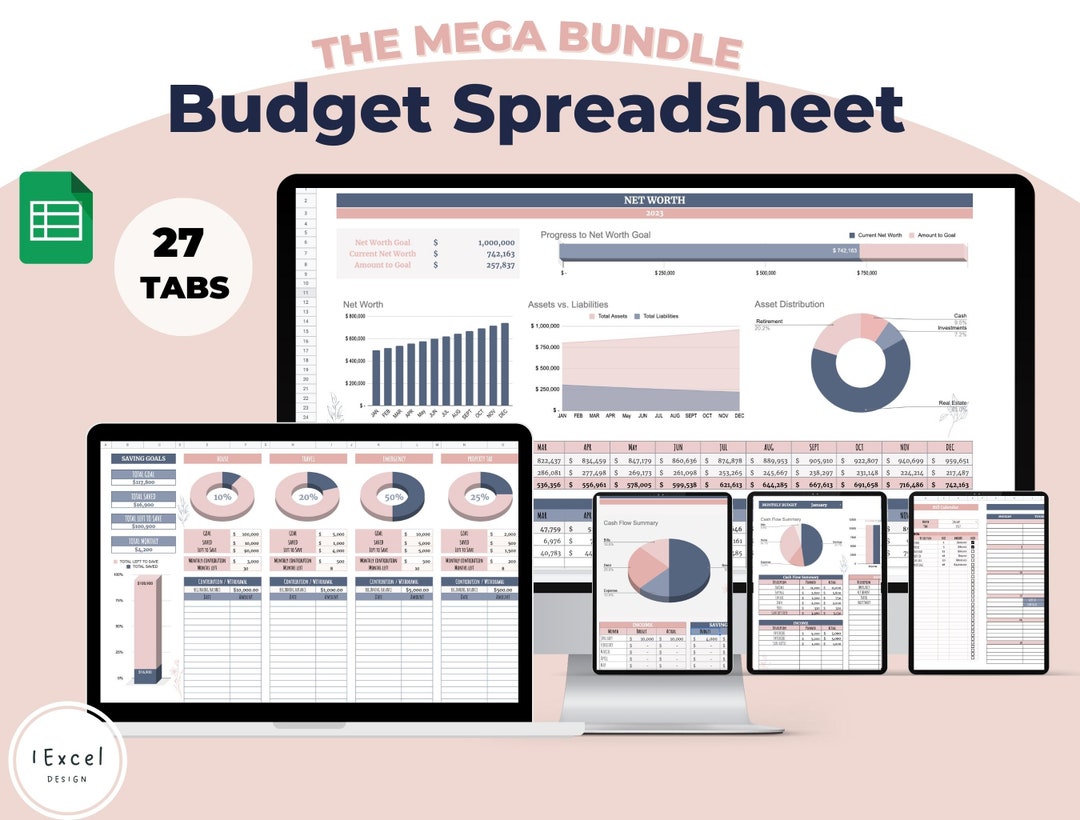 Digital Budget Template Bundle for Google Sheets, Monthly Budget ...