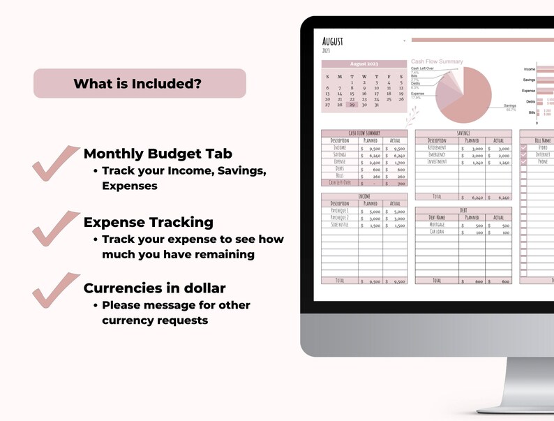 Pink Monthly Budget Template: Google Sheets Expense Tracker (digital ...