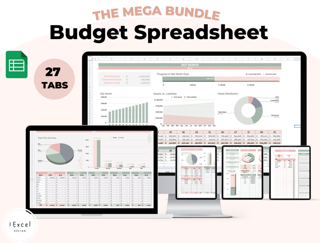 Digital Budget Template Bundle for Google Sheets, Annual and Monthly ...