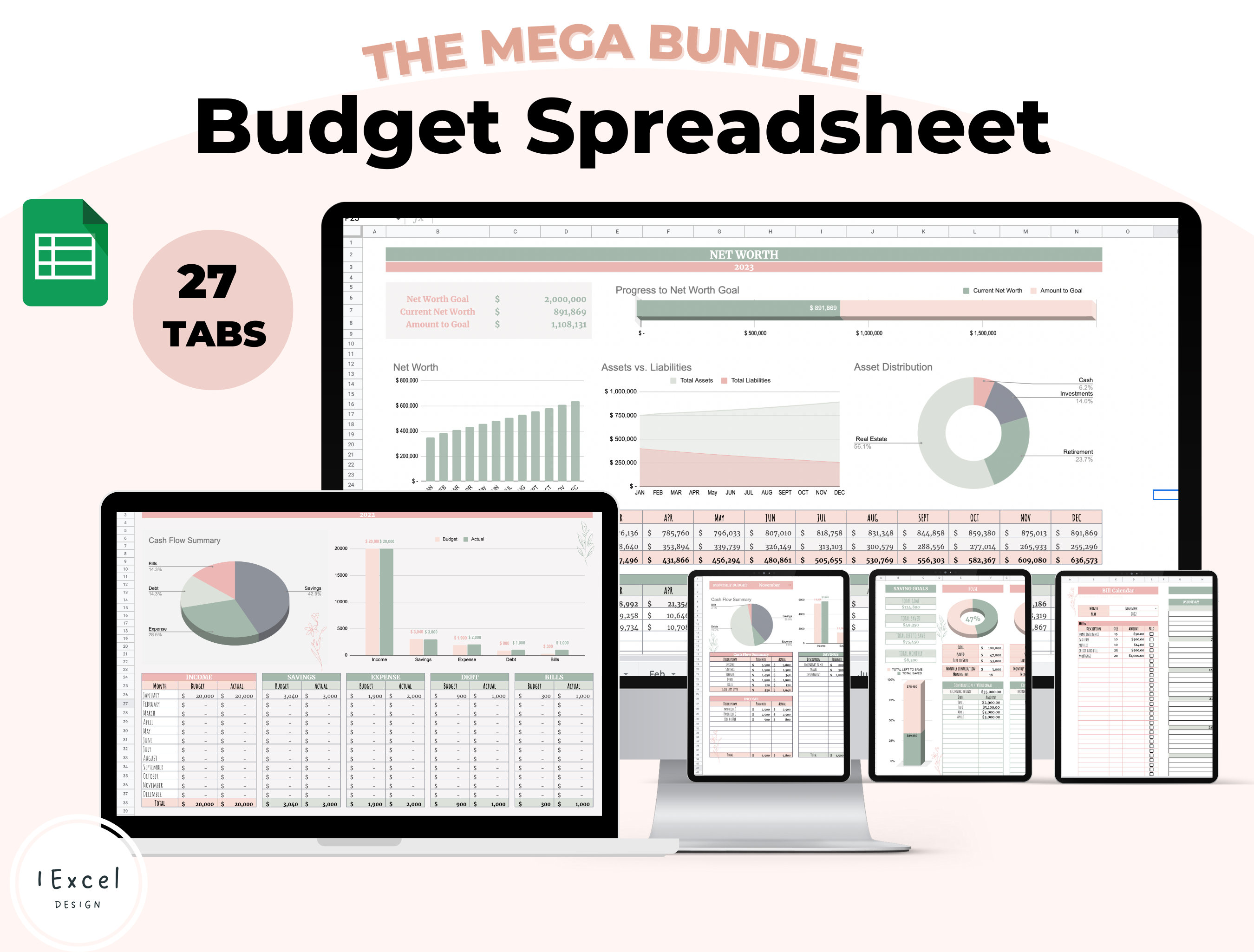 Digital Budget Template Bundle for Google Sheets, Annual and Monthly ...