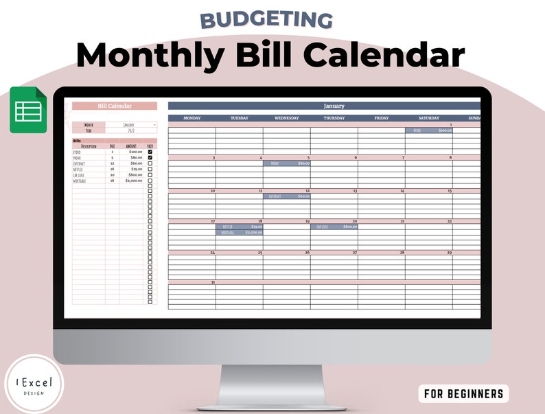 Bill Tracker Google Sheets Bills Calendar Annual Budget - Etsy