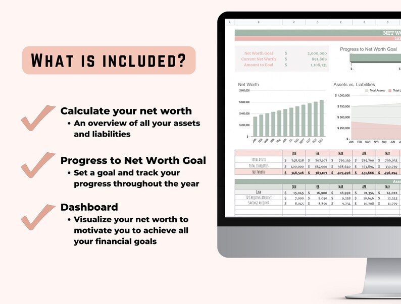 Net Worth Tracker Spreadsheet for Google Sheets, Net Worth Calculator ...