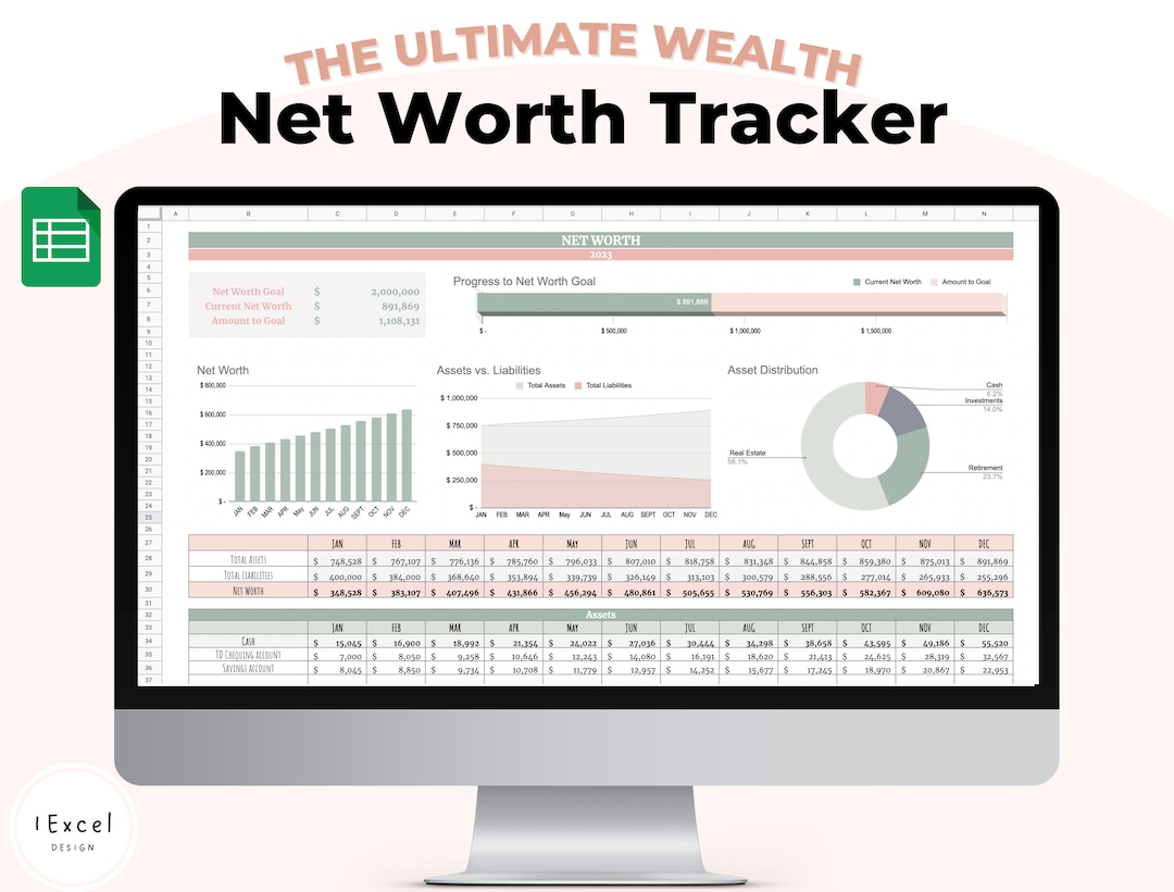 Net Worth Tracker Spreadsheet for Google Sheets, Net Worth Calculator ...