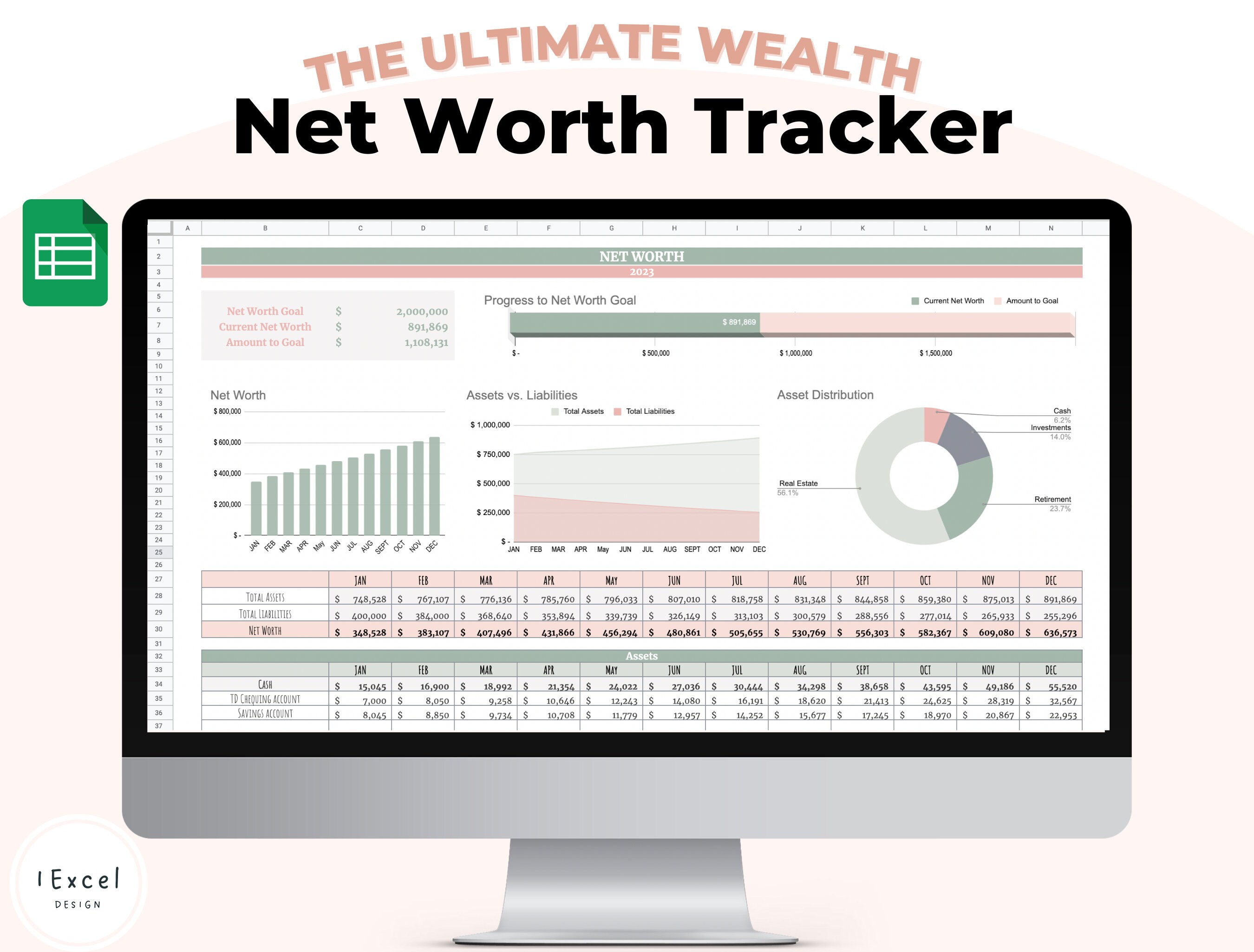 Net Worth Tracker Spreadsheet for Google Sheets, Net Worth Calculator ...