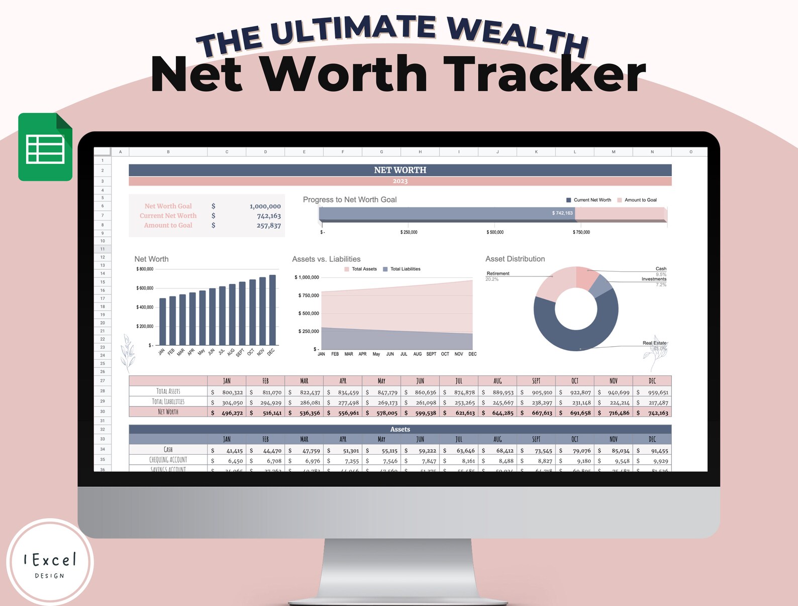 Net Worth Tracker Spreadsheet for Google Sheets, Net Worth Calculator ...
