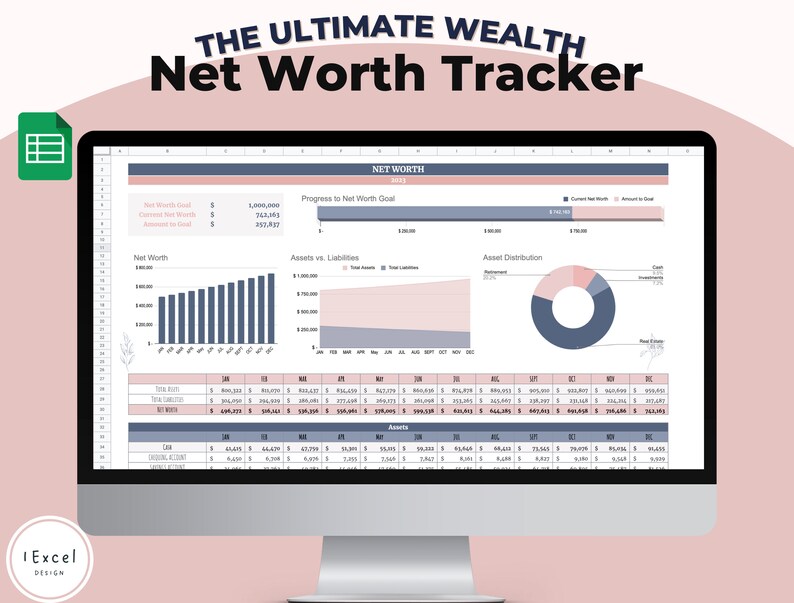 Net Worth Tracker Spreadsheet for Google Sheets, Net Worth Calculator ...