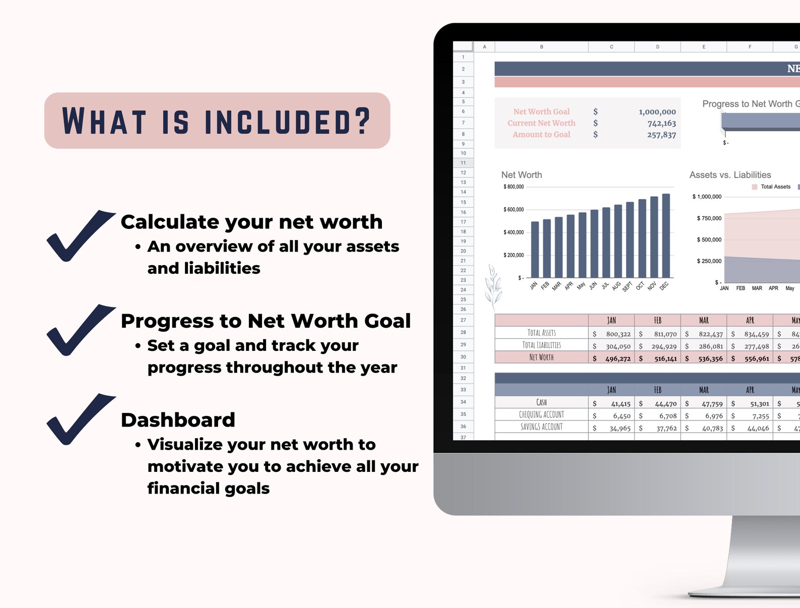 Net Worth Tracker Spreadsheet for Google Sheets, Net Worth Calculator ...