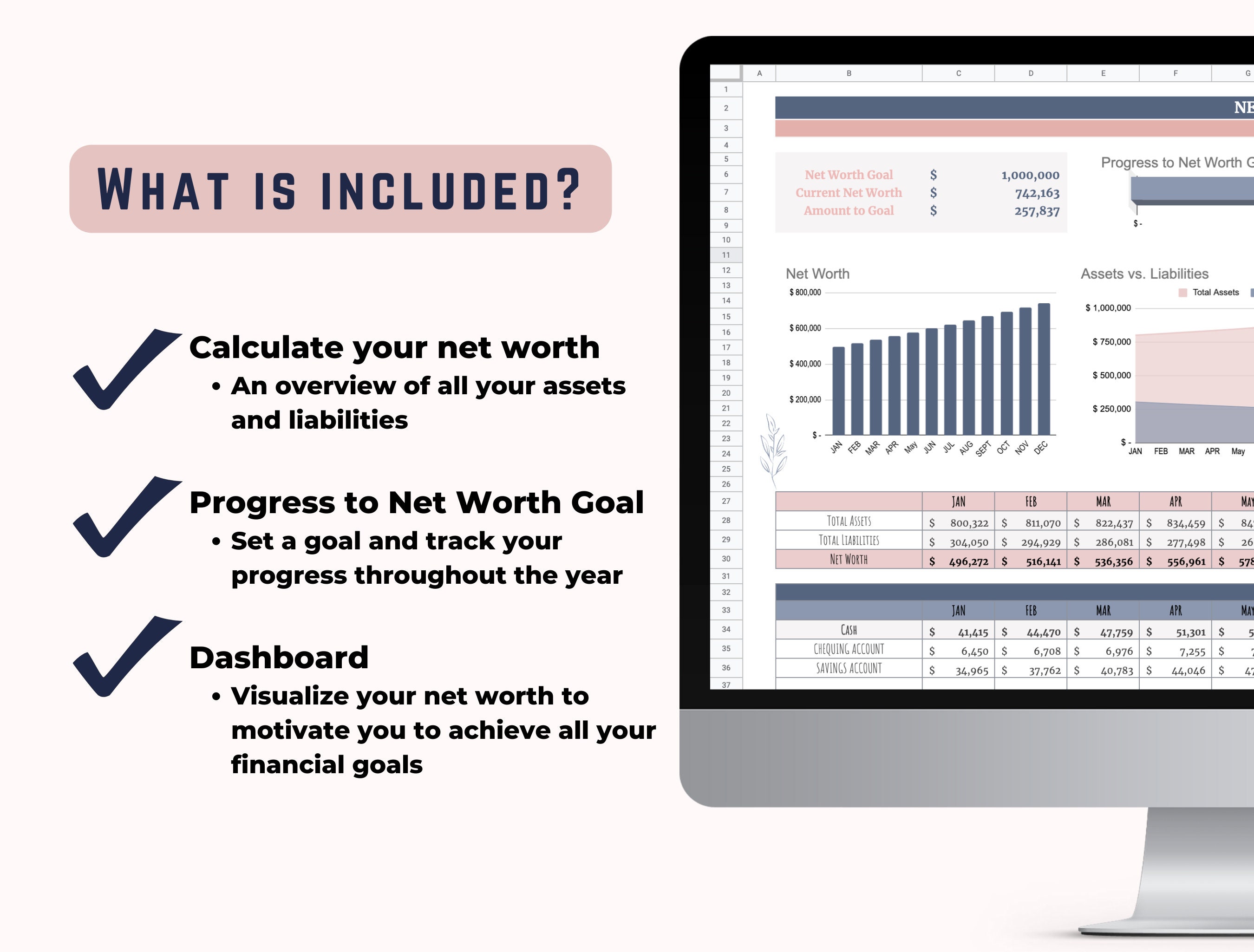 Net Worth Tracker Spreadsheet for Google Sheets, Net Worth Calculator ...