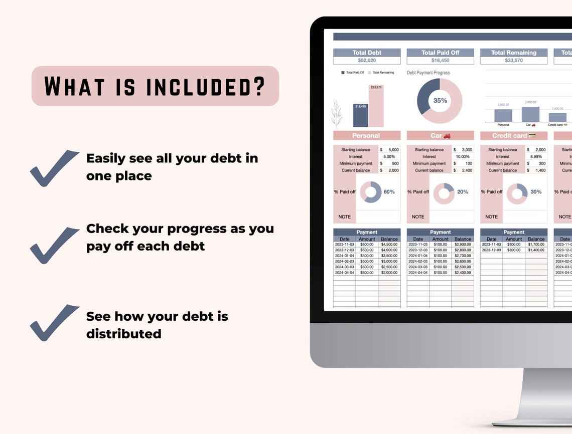 Debt Tracker Spreadsheet Google Sheets | Debt Snowball Calculator ...