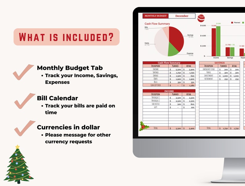 Christmas Monthly Budget Spreadsheet, Google Sheets Budget Template ...