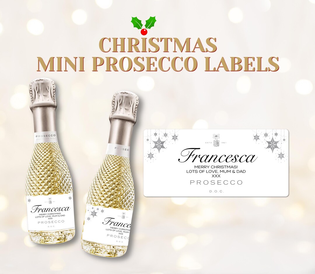 Mini Prosecco Labels, Personalised Christmas Mini Prosecco Labels, Mini ...