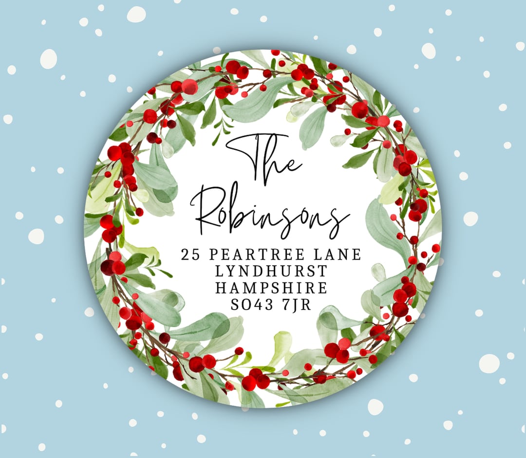 Christmas Wreath Address Label, Christmas Return Address Labels ...