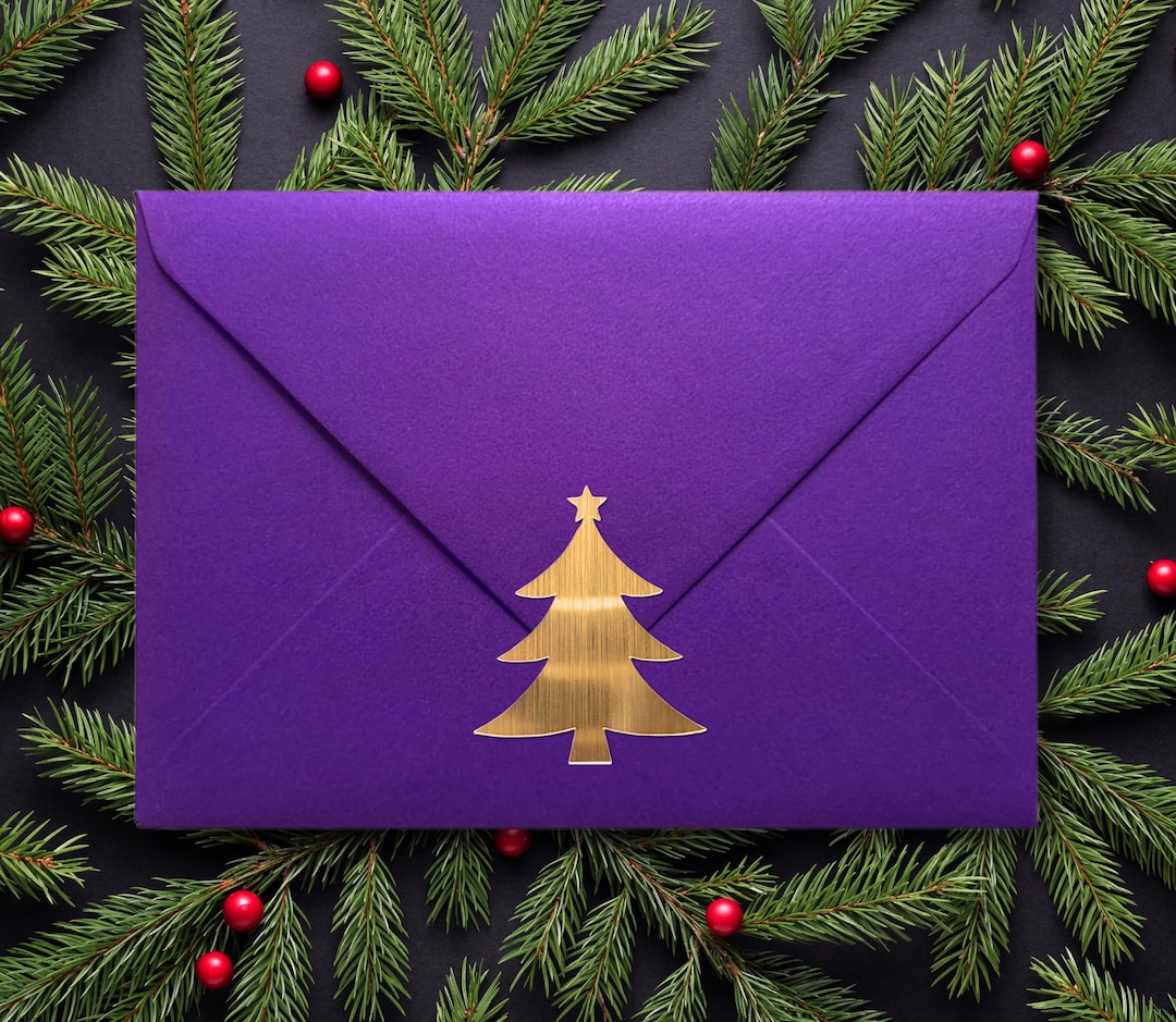 30 Brushed Gold Christmas Tree Stickers, Christmas Envelope Seals ...