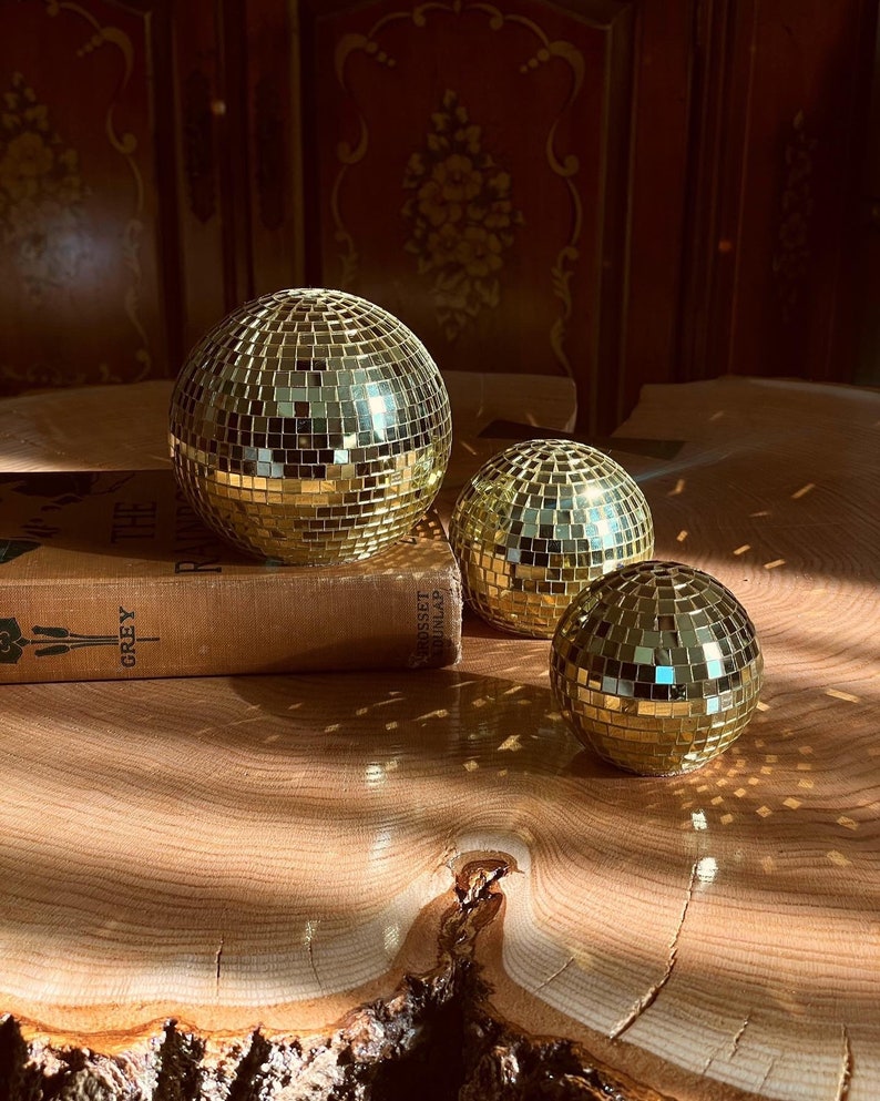 4” Gold Tabletop Disco Ball - Large Disco Ball, Retro Decor, Shelf Art ...