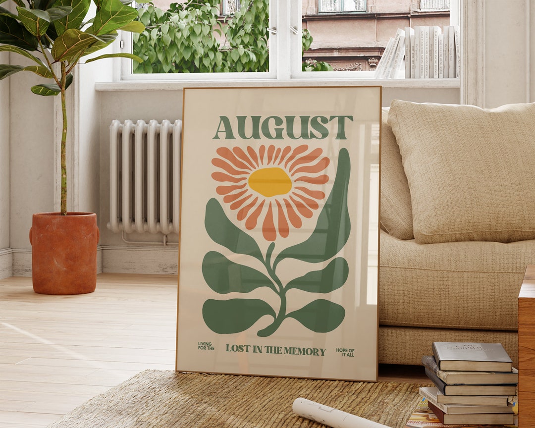 August Retro Floral Print Digital Downloadable Art Print Dorm Room Wall ...