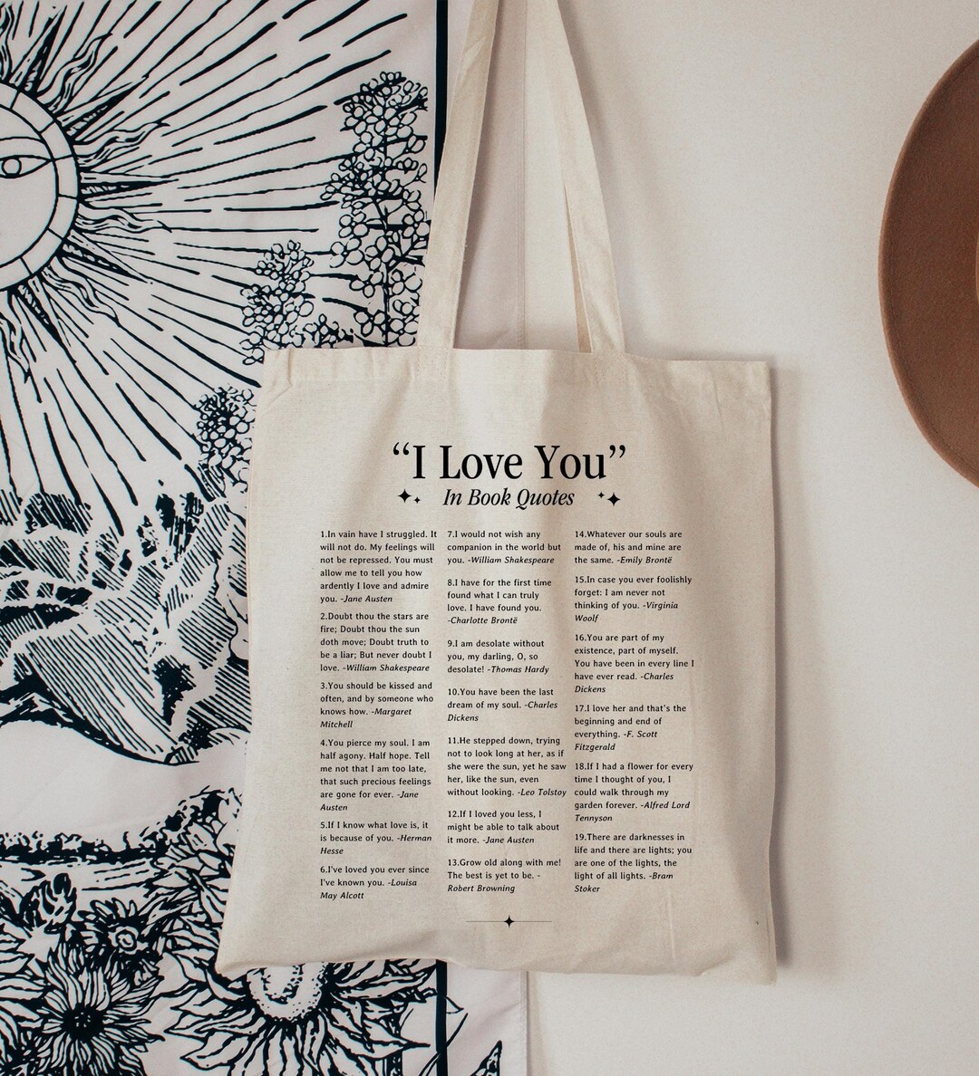 I Love You Book Quotes Tote Bag Gift for Book Lover Reusable Canvas ...