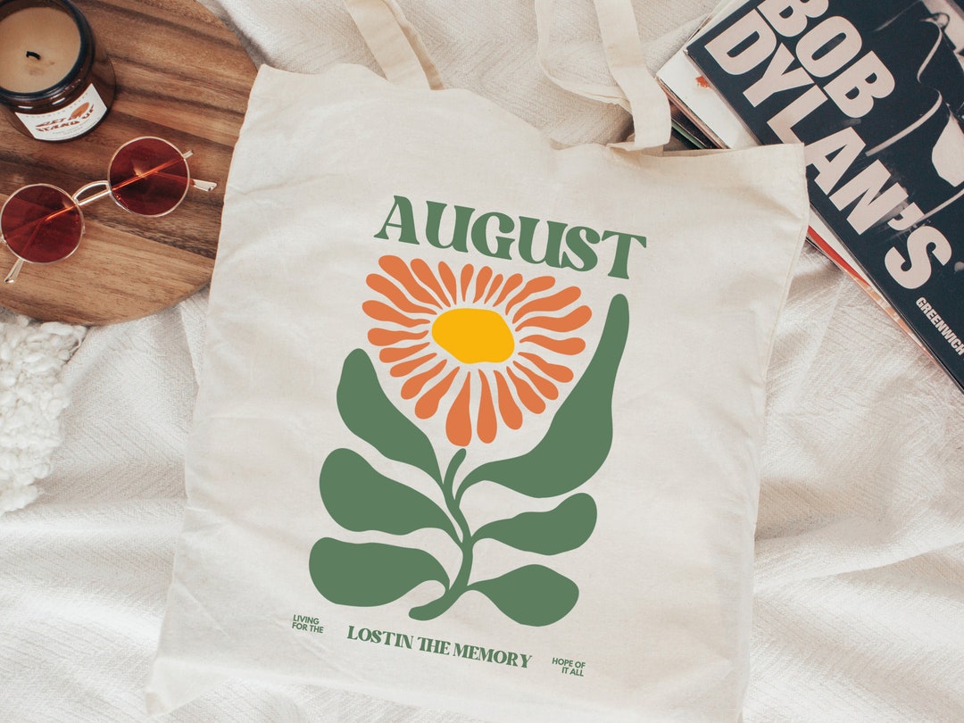 August Retro Flower Tote, Cotton Canvas Tote Bag - Etsy