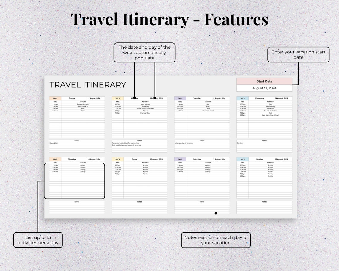 Travel Itinerary Planner Google Sheets Holiday Schedule Tracker Holiday ...