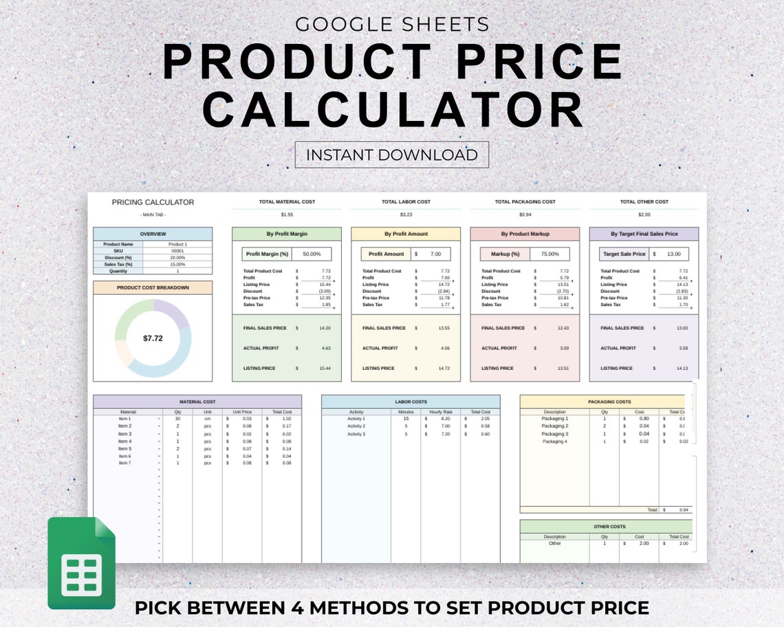 Product Price Calculator Pricing Calculator Spreadsheet Small Business ...