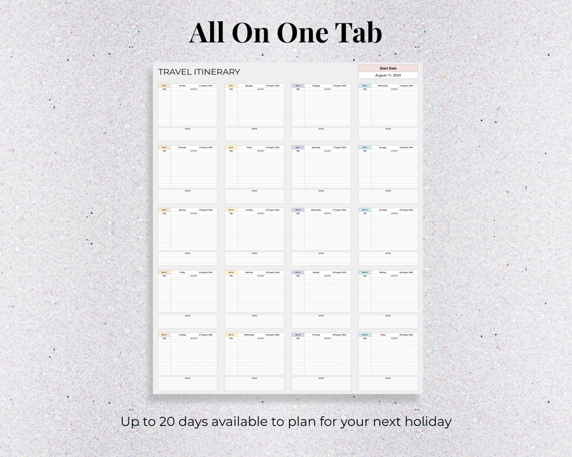 Travel Itinerary Planner Google Sheets Holiday Schedule Tracker Holiday ...