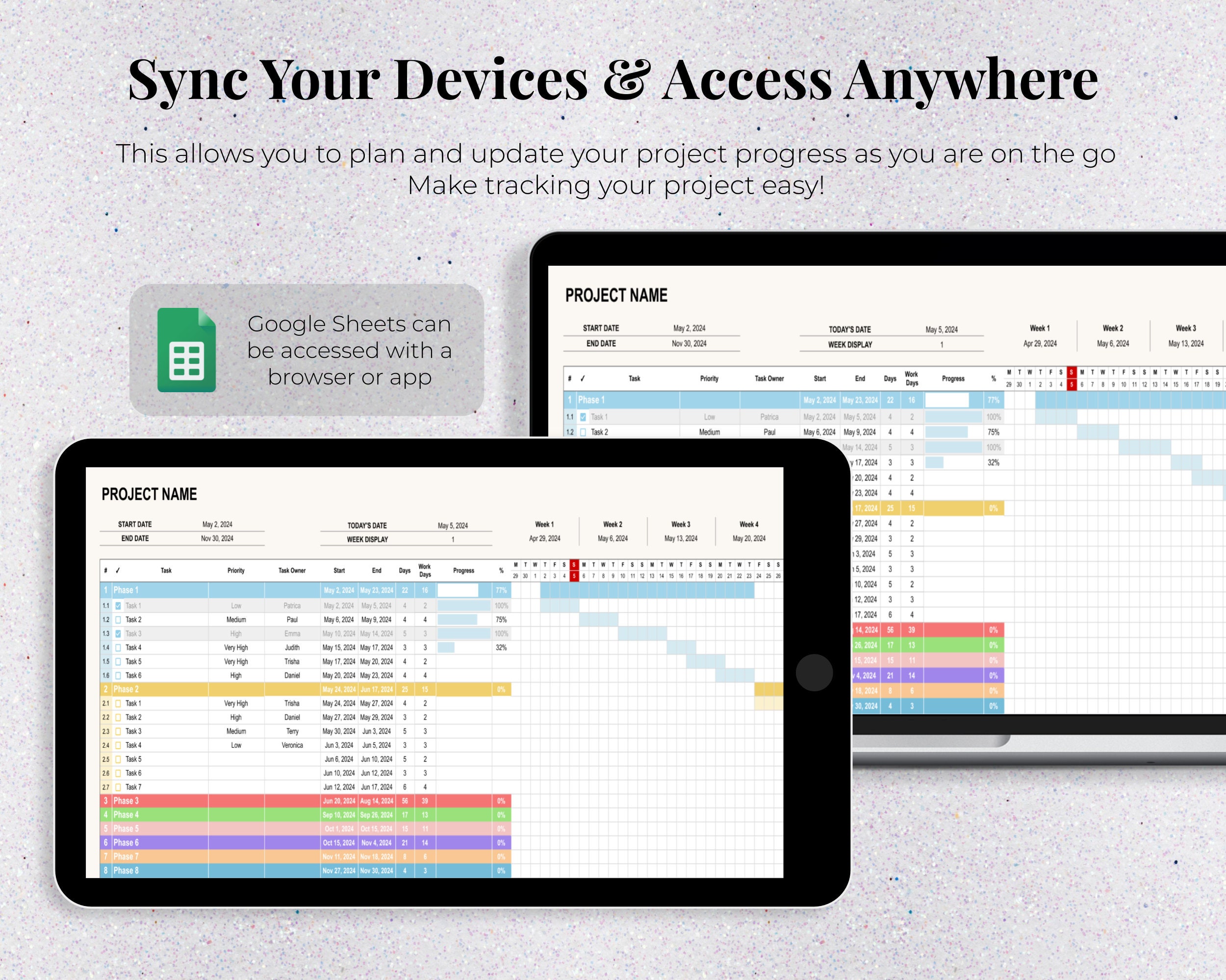 Gantt Chart Google Sheets Project Timeline Project Management Planner ...