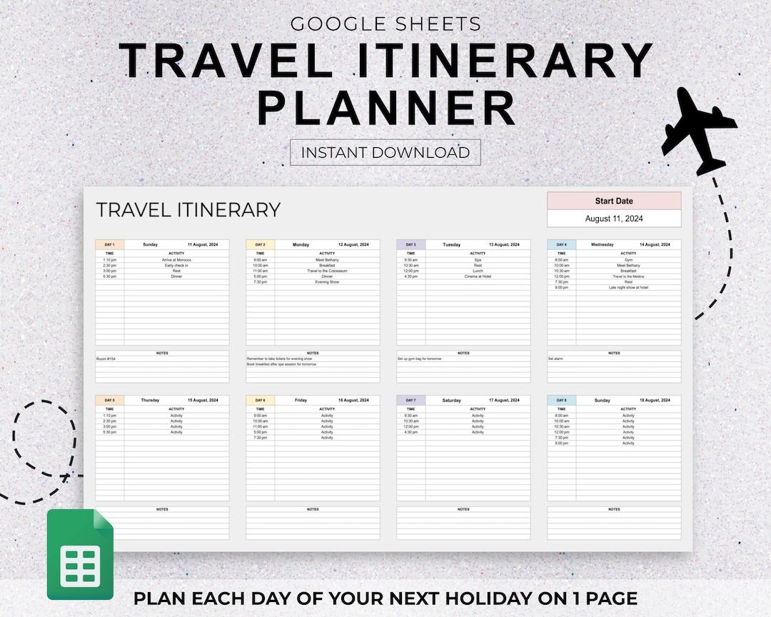 Travel Itinerary Planner Google Sheets Holiday Schedule Tracker Holiday ...
