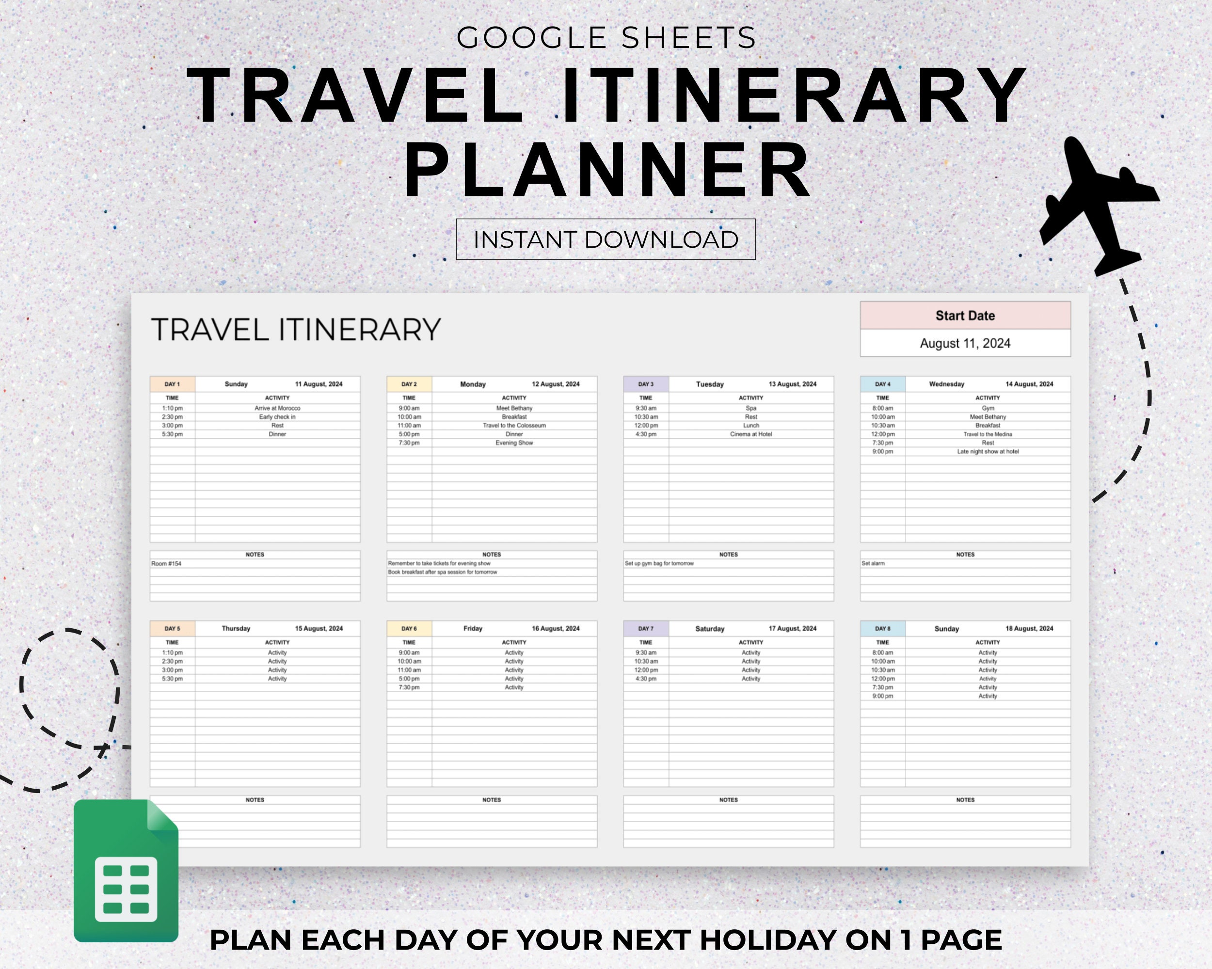 Travel Itinerary Planner Google Sheets Holiday Schedule Tracker Holiday ...